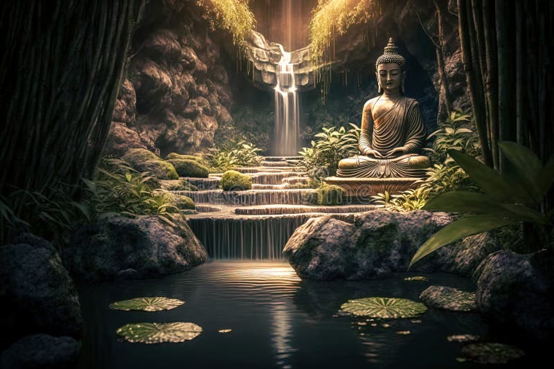 Zen Garden with Buddha Statue Stock Illustration - Illustration of ...