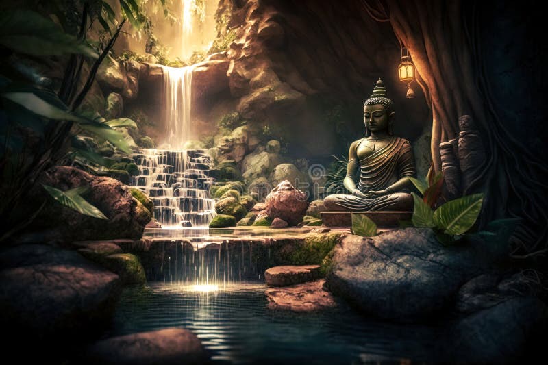 Zen Garden with Buddha Statue Stock Illustration - Illustration of ...