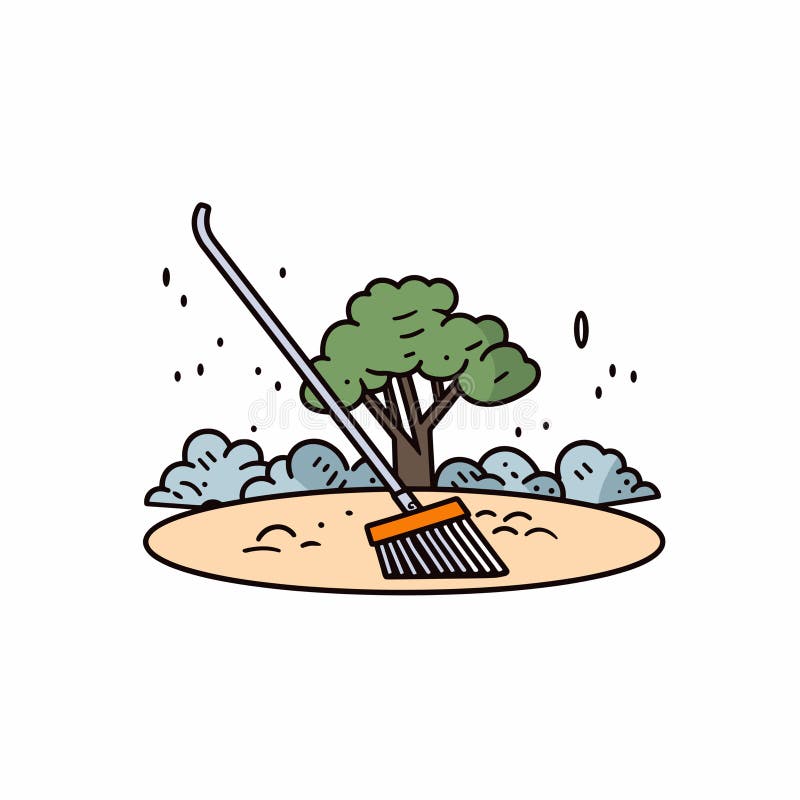 Zen Garden Cartoon Illustration with Rake and Tree Stock Illustration ...