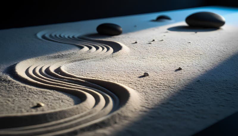Zen Garden with Concentric Wave Patterns on the Sand Stock Illustration ...