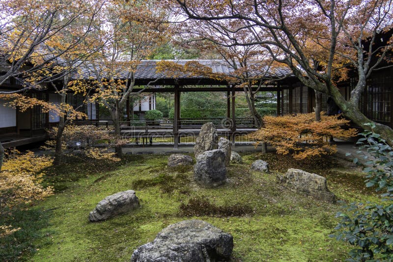 A zen garden in the fall stock image. Image of colorful - 359446693