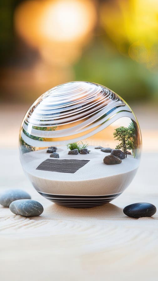 Zen Garden in a Glass Sphere Stock Illustration - Illustration of glass, blue: 335821182