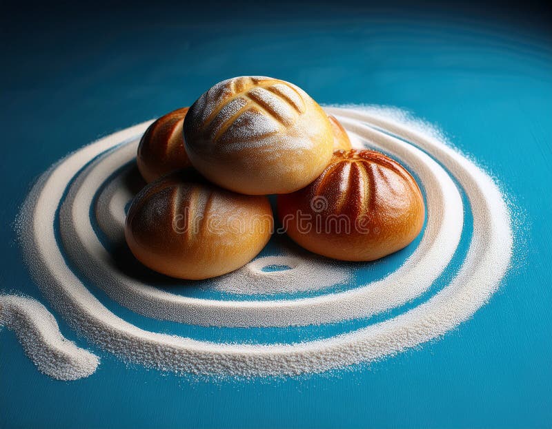 A Zen Garden-like Arrangement of Bread Rolls with Patterns of Flour ...