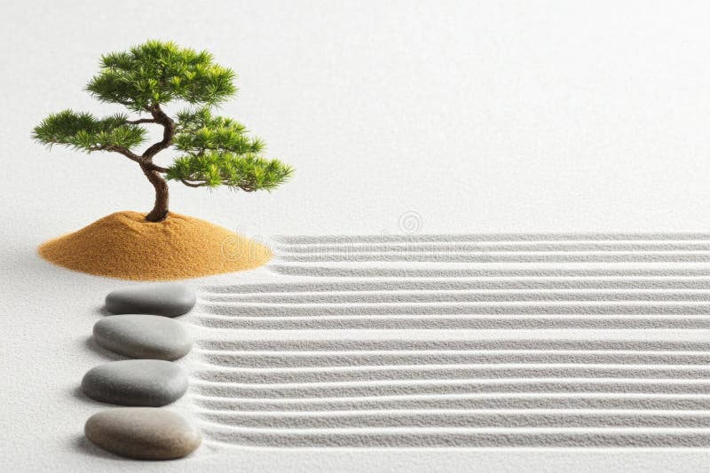 Zen Garden with Miniature Tree and Raked Sand Patterns for Tranquility ...