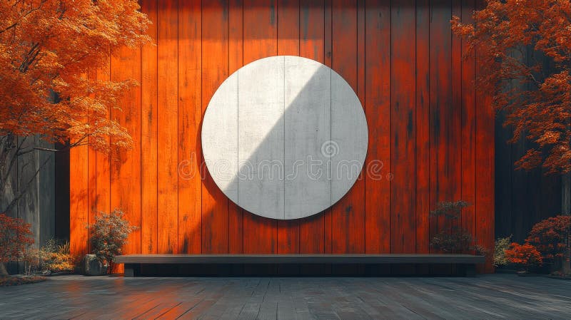 Zen Garden with Orange Wooden Wall and Circular Element Generative AI ...