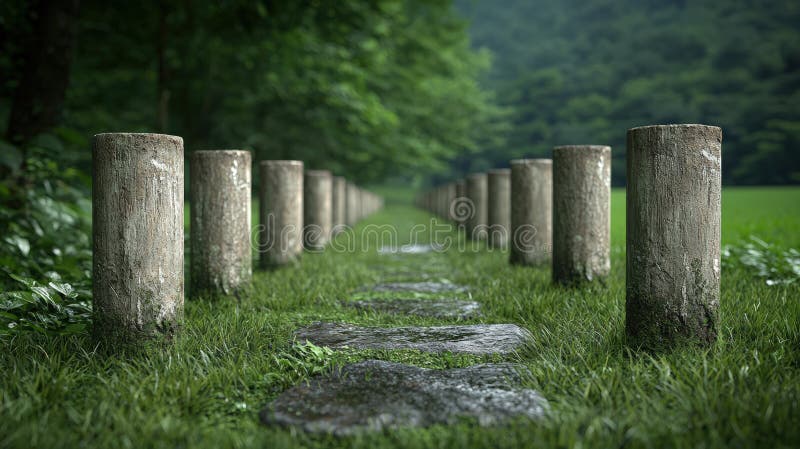 Zen Garden Path with Stone Steps and Pillars. Stock Illustration ...
