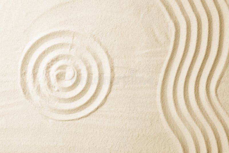 Zen Garden Pattern on Sand As Background, Top View with Space for Text ...