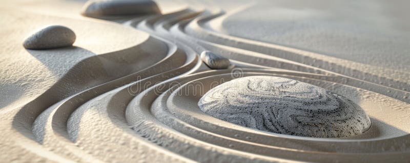 Zen Garden Sand Patterns with Stones Stock Photo - Image of ...