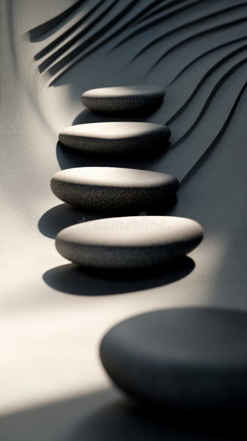 Zen Garden with Smooth Pebbles and Sand Patterns, Serene Landscape ...