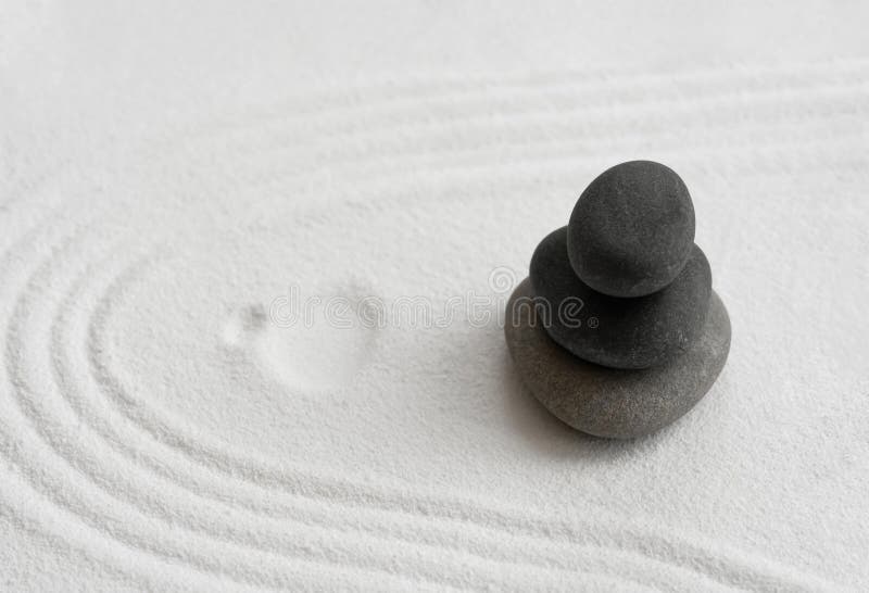 Zen Garden with Stack Stone on White Sand Line Pattern in Japanese Stye ...
