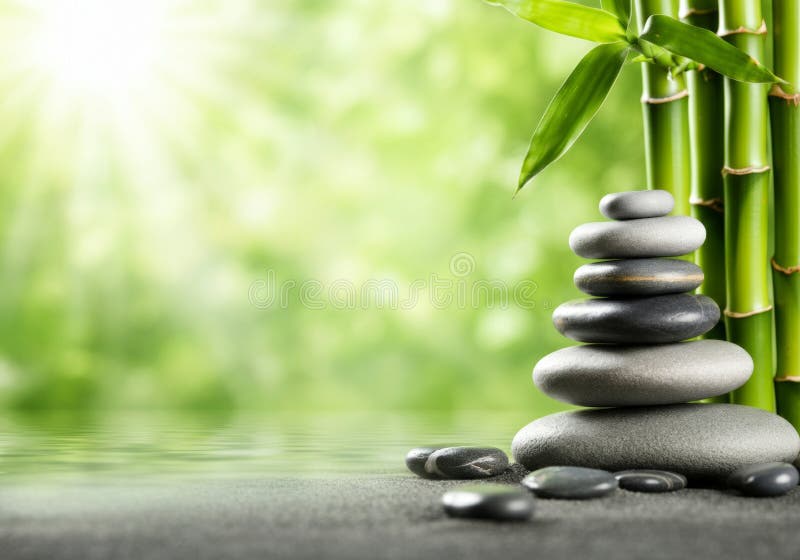Zen Garden with Stacked Stones and Bamboo in Serene Natural Setting ...