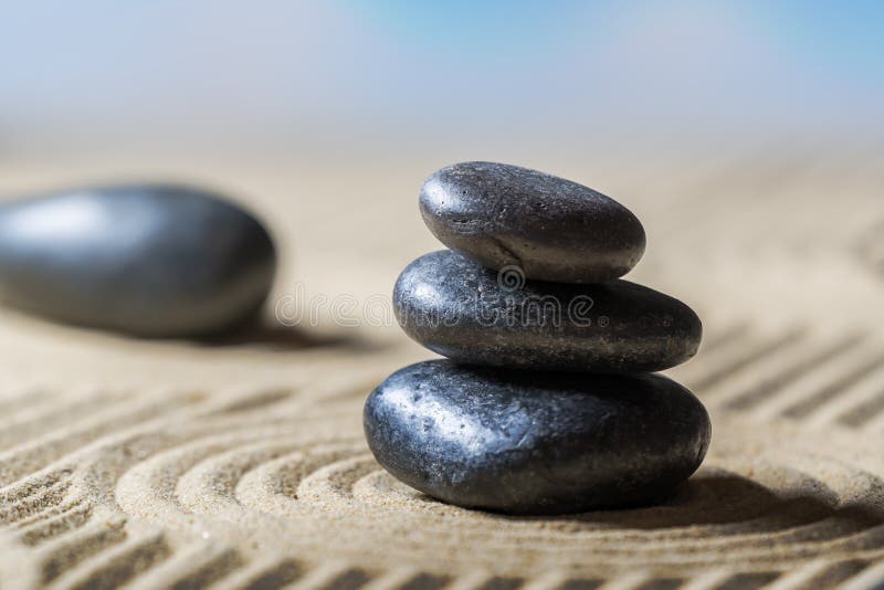 Zen Garden with Stacked Stones on Sand. Stock Image - Image of peace ...