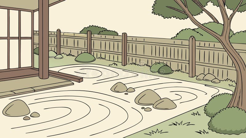 Zen Garden Stone Path, Peaceful Contemplation Space Vector Design ...