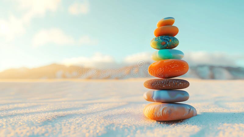 Zen Garden with a Stone Stack Stock Illustration - Illustration of ...