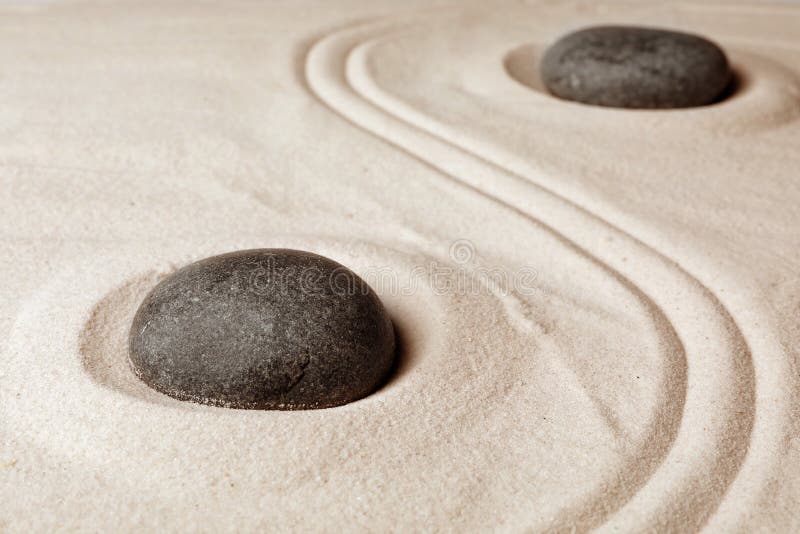 Zen Garden Stones on Sand with Pattern, Top View Stock Photo - Image of ...