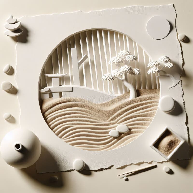 Zen Garden Torn White Paper with Simple Sand Patterns and Minima Stock ...