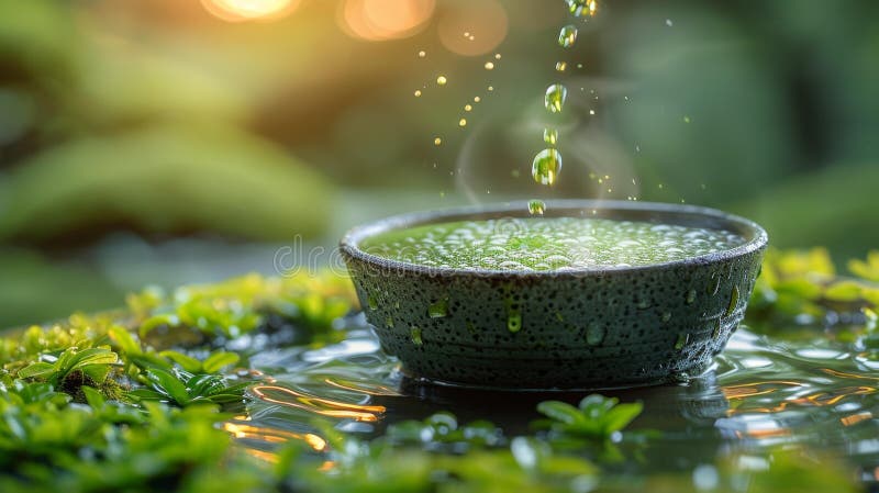 Zen Green Tea Ceremony with Fresh Leaves - Generative Ai Stock ...