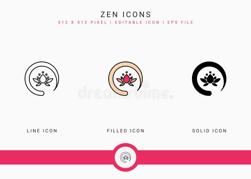 Zen Icons Set Vector Illustration with Solid Icon Line Style ...