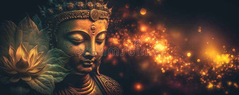 Zen Illustration with Buddha Statue and Lotus Flower Stock Illustration ...
