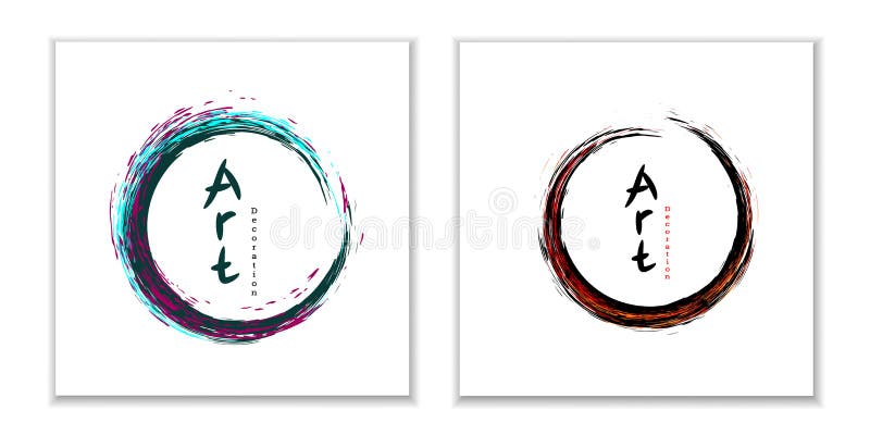 Zen Ink Circle Emblem. Set. Paint Strokes. Multi-colored Strokes ...