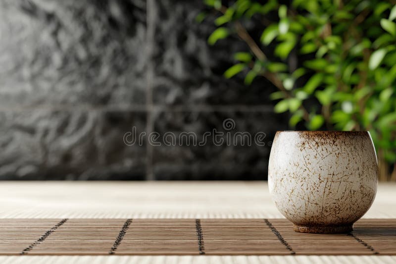 Zen-inspired Ceramic Bowl on Bamboo Mat Stock Illustration ...