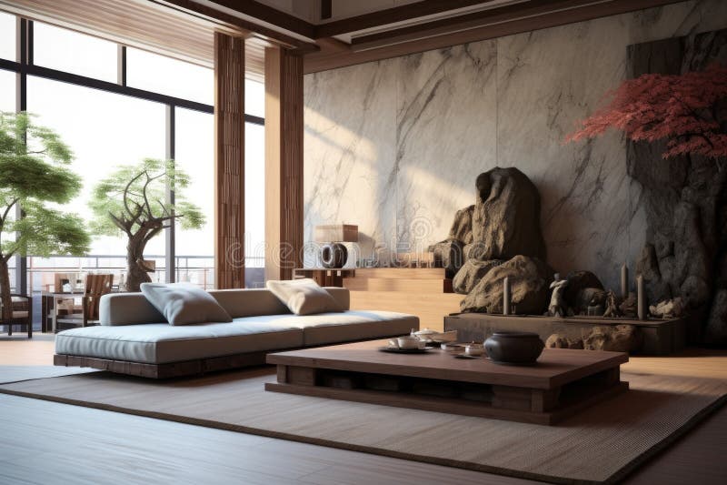 Zen-inspired Living Room with Simple Design Elements Stock Illustration ...