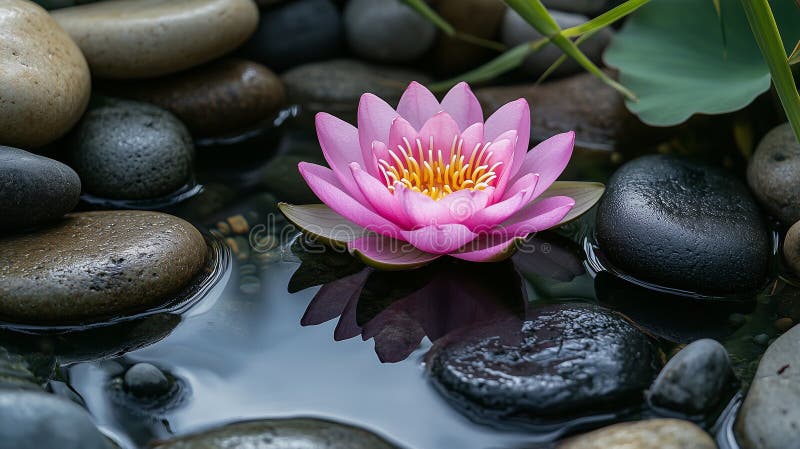 Zen-Inspired Pink Lotus in Tranquil Waters, AI Generated Stock ...