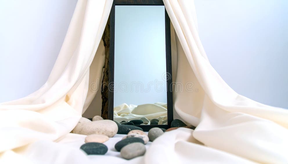 Zen-Inspired Still Life with Mirror and Pebbles Stock Illustration ...