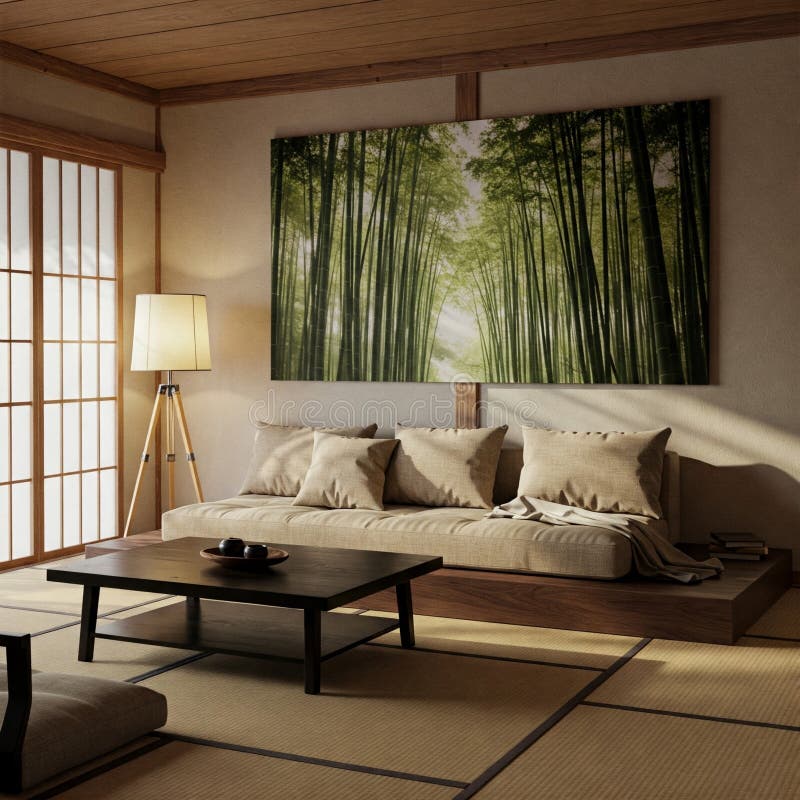 Zen Japandi Interior Bamboo Forest Print (Generated with AI) Stock ...