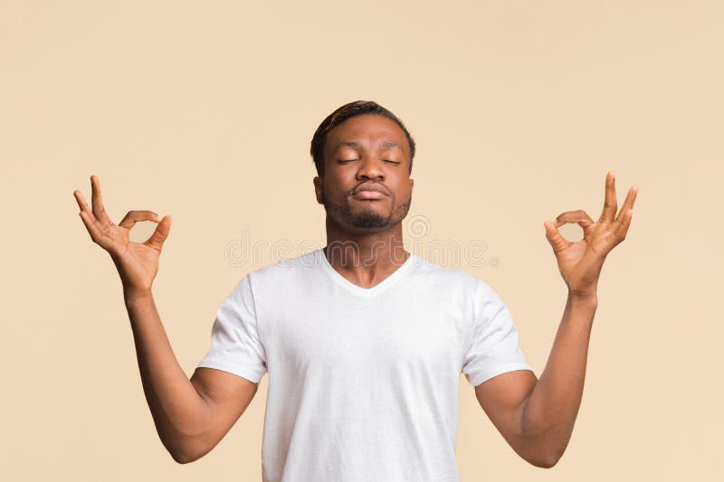 Zen-Like Calm Afro Guy Meditating Standing, Studio Shot Stock Image ...
