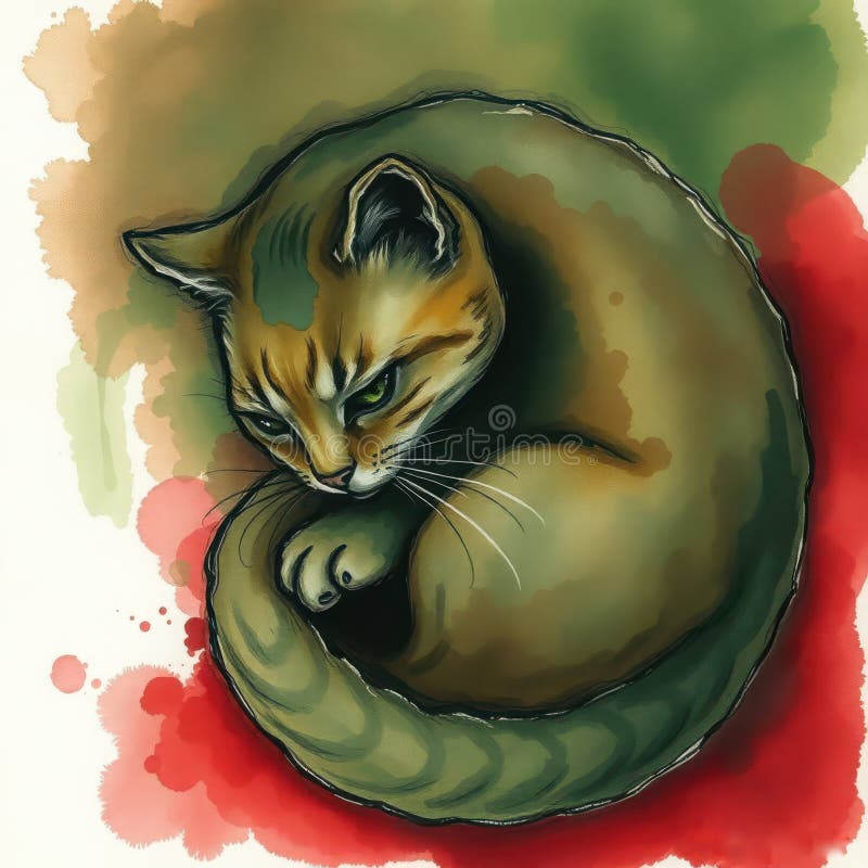 Calm Cat Swirled Like a Shell Stock Illustration - Illustration of ...