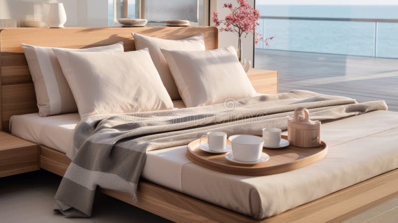 Zen-like Tranquility: Serene Maritime Themed Wooden Bed Frame Stock ...