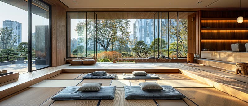 Zen Meditation Room with Tatami Mats a Low Table Stock Photo - Image of ...