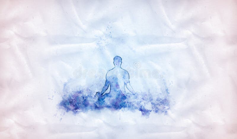 Zen and Mindfulness Watercolor Illustration of Man Meditating Stock ...