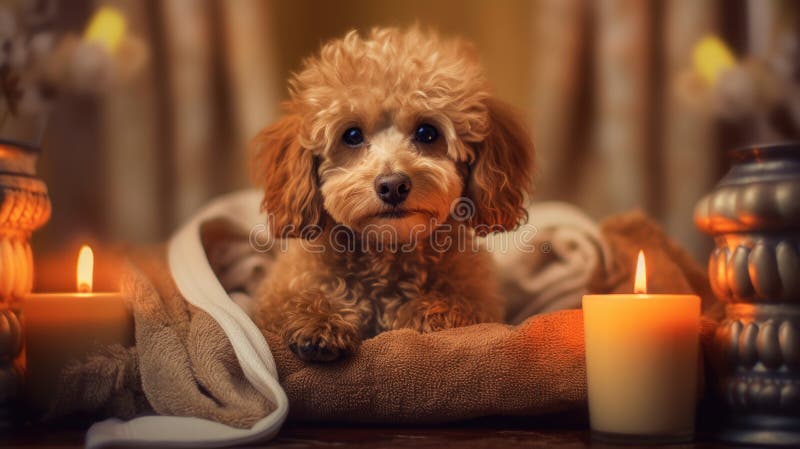 Zen Moments Relaxing Poodle Dog in Spa Studio - Generative AI Stock ...
