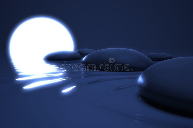 Zen Moon Glows on Stones in the Water Stock Photo - Image of ...
