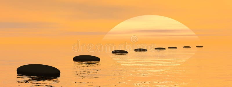 Zen Path of Stones in Sunset Stock Illustration - Illustration of calm ...