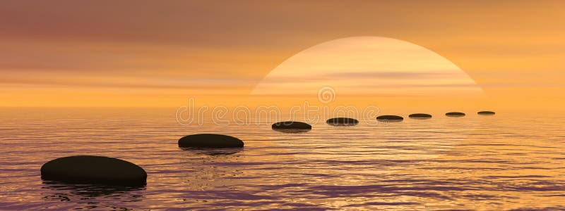Zen Path of Stones in Sunset Stock Illustration - Illustration of calm ...