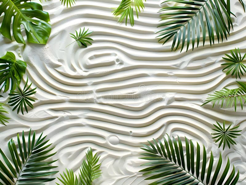 Zen Pattern in White Sand with Palm Leaves Stock Illustration ...