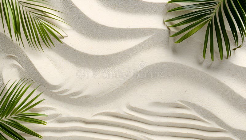 Zen Pattern in White Sand with Palm Leaves. Lines Drawing on Sand ...