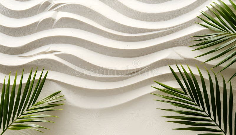 Zen Pattern in White Sand with Palm Leaves. Lines Drawing on Sand ...