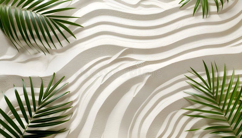 Zen Pattern in White Sand with Palm Leaves. Lines Drawing on Sand ...
