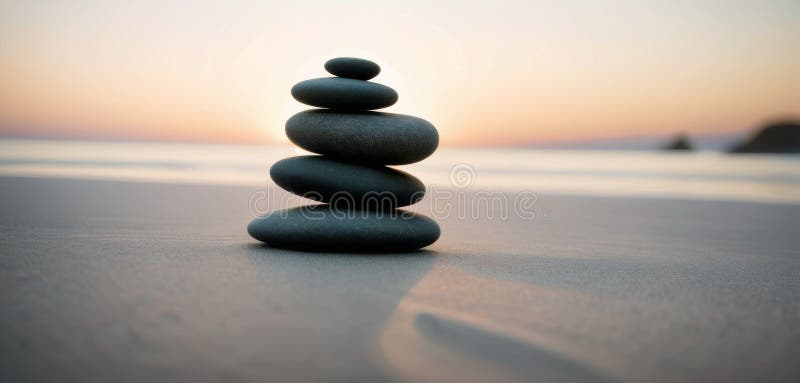 Zen Pebble Stack at Sunset stock image. Image of relaxation - 316501033