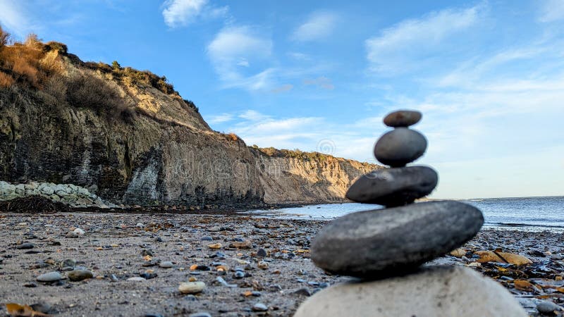 Zen Pebbles on the Beach Dusk Light Stock Image - Image of landscape ...