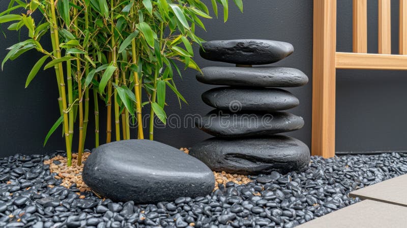 Zen Rock Garden stock photo. Image of bench, dark, wooden - 372135378