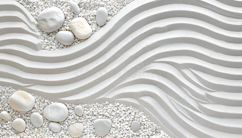 Zen Rock Garden. Wave Pattern on White Sand, Top View Stock Photo ...