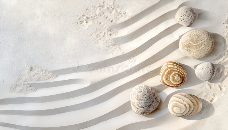 Zen Rock Garden. Wave Pattern on White Sand, Top View Stock Image ...