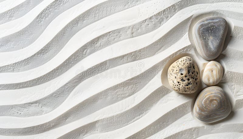 Zen Rock Garden. Wave Pattern on White Sand, Top View Stock Photo ...
