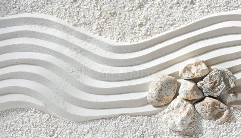 Zen Rock Garden. Wave Pattern on White Sand, Top View Stock Image ...