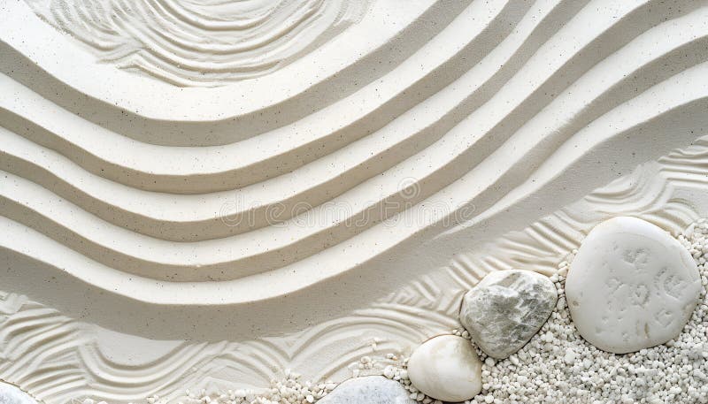 Zen Rock Garden. Wave Pattern on White Sand, Top View Stock Image ...